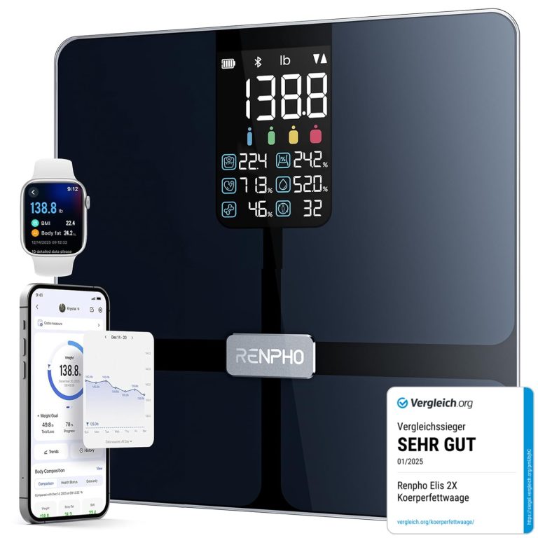 RENPHO Elis 2X Körperfettwaage mit großem Display und App Schwarz ...