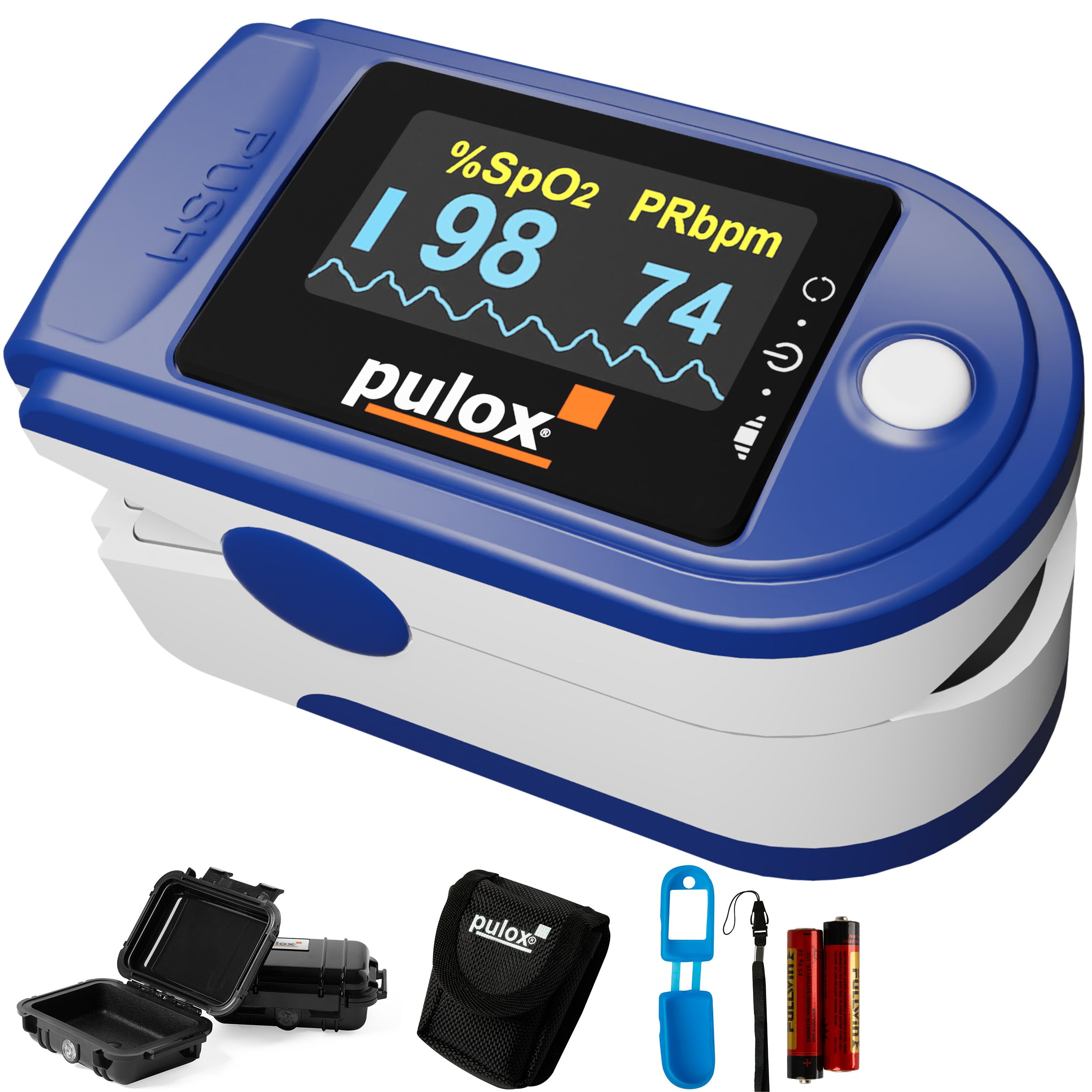 Pulox PO-200 Pulsoximeter Set Blau Messung SpO2 Puls und PI am Finger ...